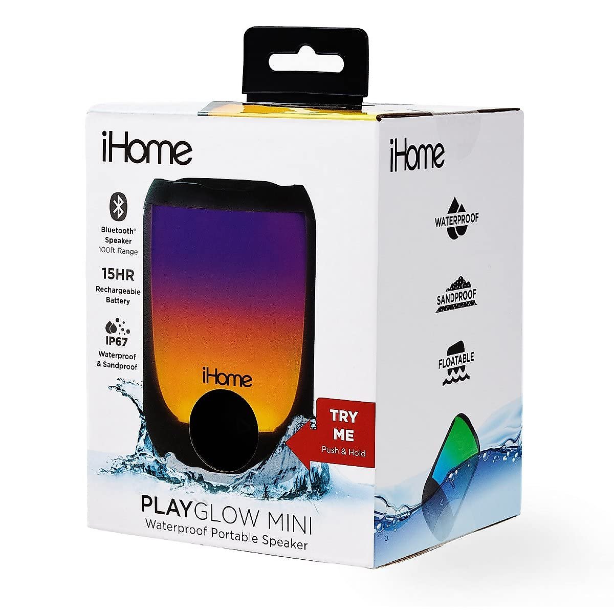 iHome Bluetooth Portable Color Changing iP67 Waterproof, Floatable Bluetooth Speaker with Mega Battery, Rechargeable Speaker