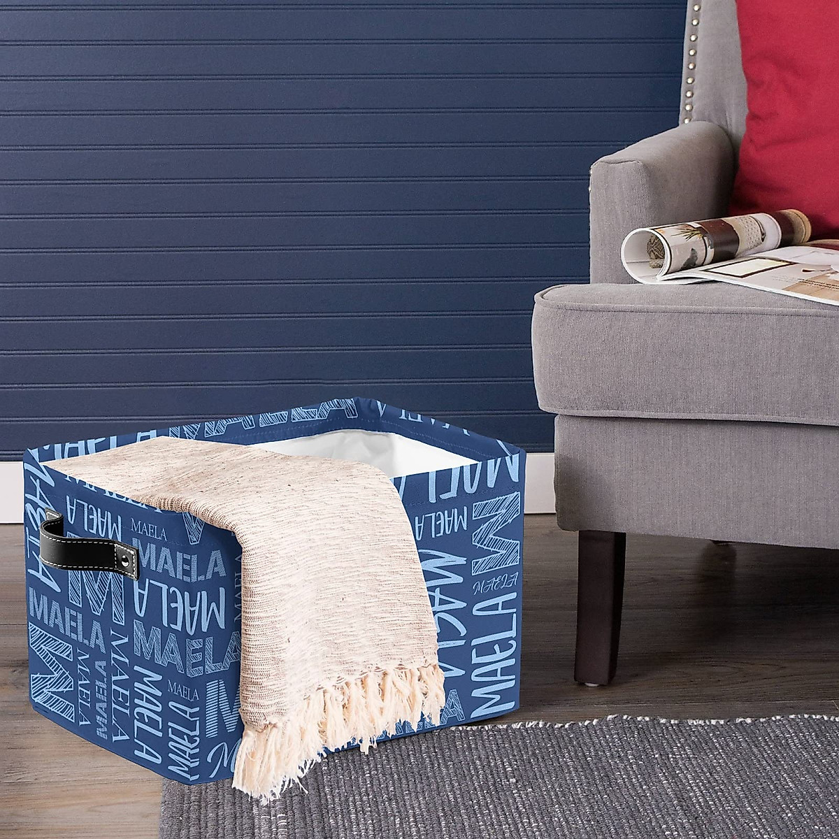 ZAACUSTOM Foldable Personalized Toy Box for Boys Girls with Name Waterproof Kids Custom Storage Bin Baskets Cube Boxes Organizer with Handles for Organizing Shelf Closet, 1 Pack