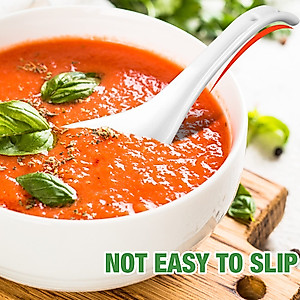 Set of 24 Asian Soup Spoons Ceramic Chinese Japanese Soup Spoons 6.75 Inch Large Ultra-fine Porcelain Kitchen Tablespoon for Dumpling Ramen Cereal Stews Pho Wonton, Deep Oval Hook Design (White)