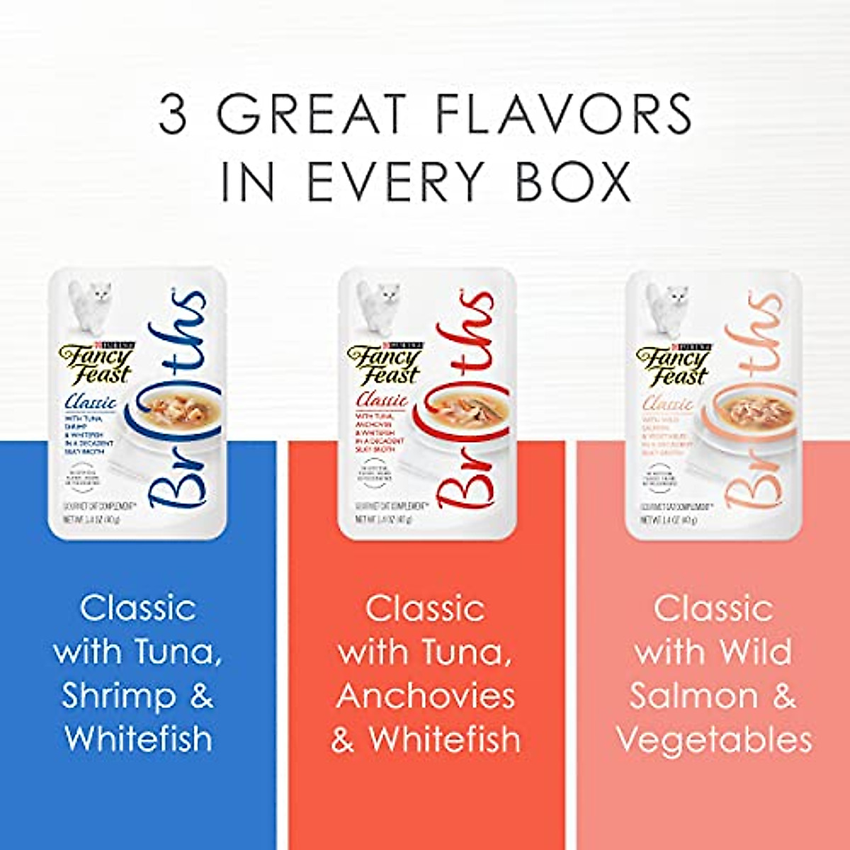 Purina Fancy Feast Limited Ingredient Wet Cat Food Complement Variety Pack, Broths Classic Collection (12) 1.4 oz. Pouches