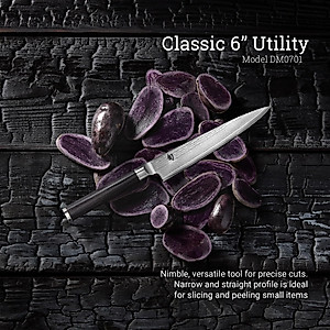 Shun Cutlery Classic Utility Knife 6", Narrow, Straight-Bladed Kitchen Knife Perfect for Precise Cuts, Ideal for Preparing Sandwiches or Trimming Small Vegetables, Handcrafted Japanese Knife