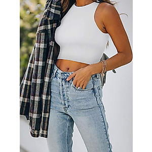 REORIA Women's Sexy Sleeveless High Neck Racerback Cropped Tank Tops Cute Teen Girls Halter Neck Crop Tops Vest White Medium