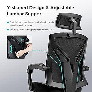 Hbada Ergonomic Office Chair High Back Desk Chair Recliner Chair with Lumbar Support Height Adjustable Seat, Headrest- Breathable Mesh Back Soft Foam Seat Cushion with Footrest, Black