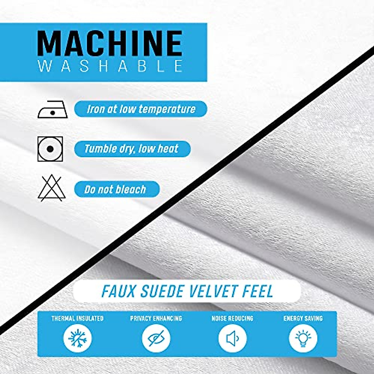 Regal Home Collections Blackout Room Darkening Curtains 2-Panel Set - Noise Reducing, Energy Saving Room Darkening Window Curtains & Drapes for Bedroom, Living Room (52in W x 63in L - 2 Panels, White)