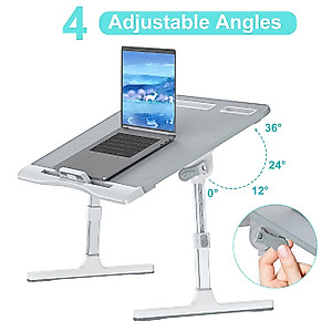 Foldable Laptop Bed Tray Desk, Adjustable Laptop Bed Table with Heights and Angles, Upgraded-Sturdy Laptop Lap Desk for Bed/Sofa/Couch/Floor, Lap Tablet Desk (NO Drawer, Grey)