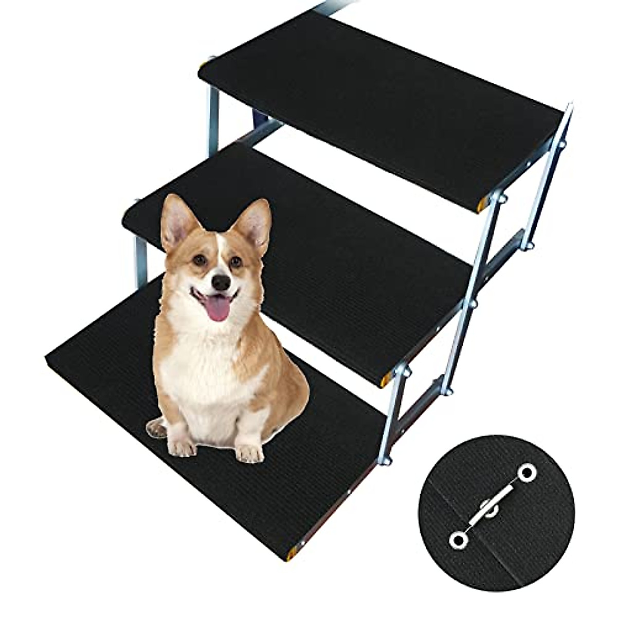 BLACKHORSE-RACING RV Steps Covers Rugs 3 Pack, 18" Inch Wide RV Camper Step Stair Covers, Wrap Around Camper Stair Rugs Radius Carpet with Spring Hooks, Black