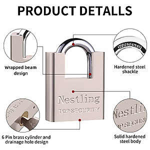 AMMIY Locks with 4 Keys，Keyed Alike Heavy Duty Pad Lock，Outdoor Solid Brass Keyed Padlock, High Security Wraped Beam Padlock with Key for Gate Lock School Gym Locker Storage Unit Fence Hasp Toolbox