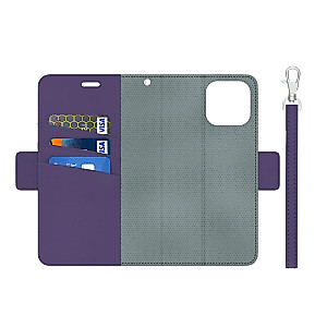 DefenderShield EMF Protection & 5G Anti Radiation iPhone 14 Plus Case - RFID Blocking EMF Shield Detachable Wallet Case and Magnetic Closure (Purple)