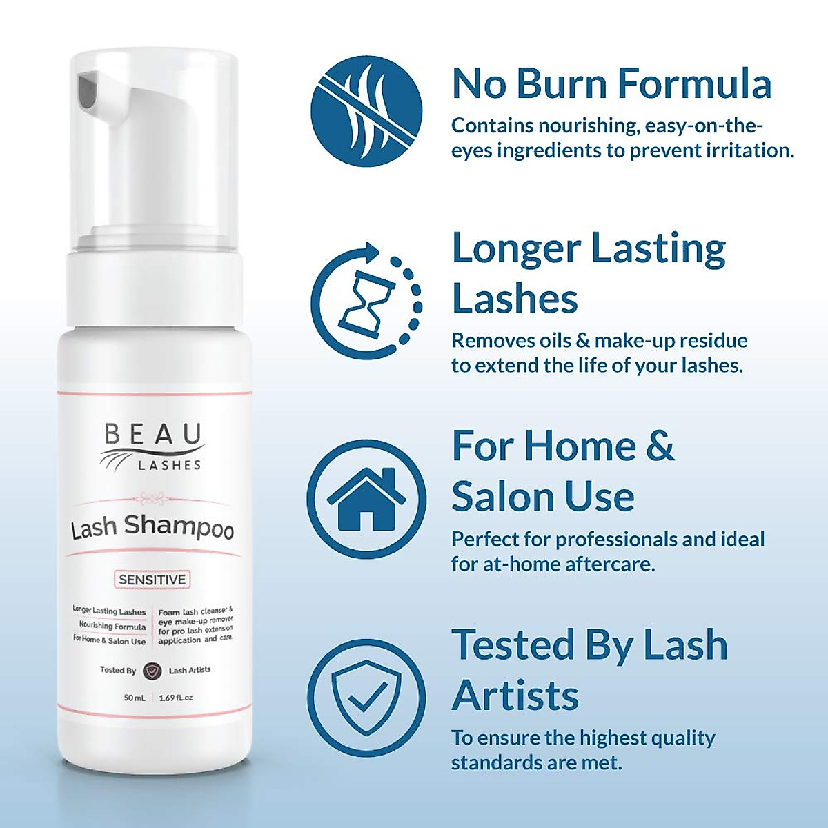 Korean Eyelash Extension Foam Cleanser Shampoo & Brush (50ml) - Oil Free Sensitive Paraben & Sulfate Free Eyelid/Lash Foaming Wash Cleaner To Remove Makeup & Mascara - Ideal For Salons And Home Care