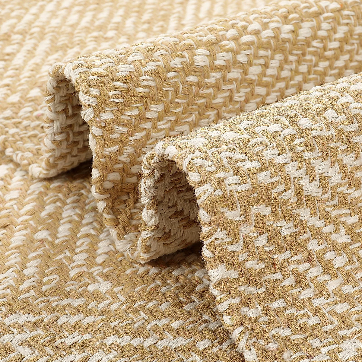 LEEVAN Hallway Runner Rug 2.6' x 8', Tan/Cream Braided Kitchen Runner Rug, Washable Woven Reverisible Bathroom Runner, Farmhouse Entryway Rug, Low-Profile Floor Carpet for Doorway/Laundry Room/Bedroom