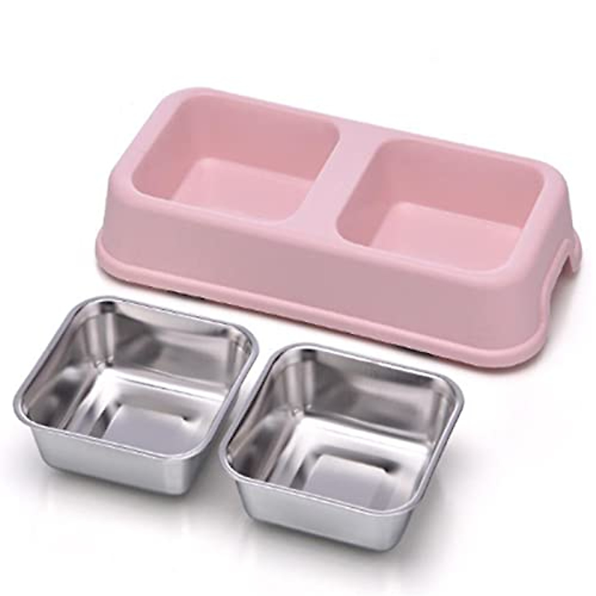 FUUIE Bowls for Food and Water Anti-Skid and Drop-Resistant Dog Bowl Stainless Steel Pet Double Bowl (Color : Blue)