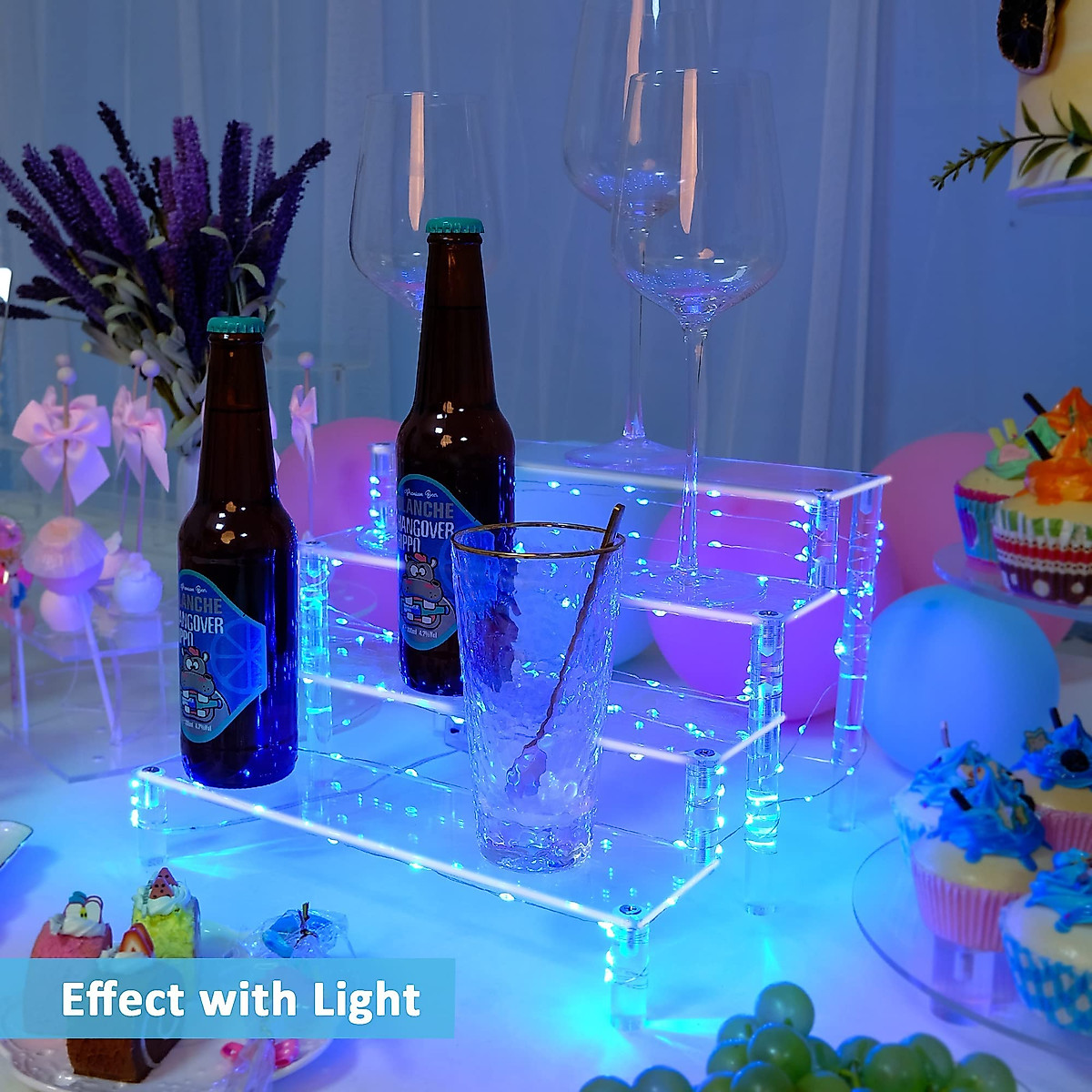 YestBuy 4 Tier Shelf Cake Pop Stand (Blue) +5 TierPremium Cupcake Holder, Acrylic Cupcake Tower Display, Cady Bar Party Décor, Acrylic Display for Pastry Weddings, Birthday (Blue)