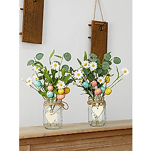 2 PACK Easter Decorations, Party Joy Easter Decor Mason Jar Sconces Rustic Wall Decor for Living Room Bathroom with Remote Control LED Fairy Lights and Artificial Flowers Spring Decorations for Home