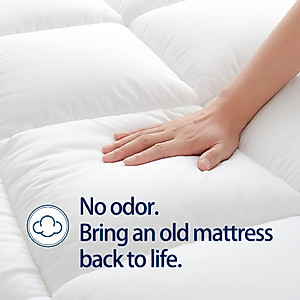 Cooling Mattress Topper California King for Back Pain, Extra Thick Mattress Pad Cover, Plush Pillow Top Overfilled with Down Alternative, Deep Elastic Pocket, White