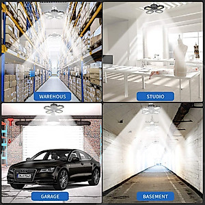 Lazzgan LED Garage Light, 120W LED Garage Ceiling Lights with 4 Deformable Panels, Extra Bright 12000LM E26 High Bay LED Shop Lighting Fixtures for Garage, Basement