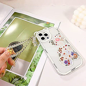 NITITOP Compatible for iPhone 13 Pro Max Case Clear Cute Flower Floral Bear for Girls Women Pattern with Bear Ears Soft TPU Shockproof Protective Girly Cover-Bear