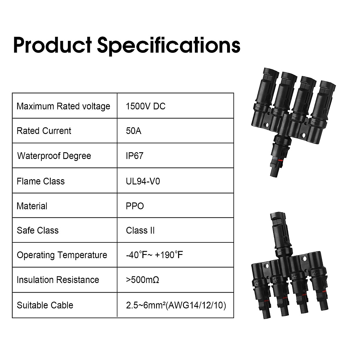 PAEKQ 4 to 1 Solar Panel Connectors T Branch Connectors Cable Splitter Coupler 1 Male to 4 Female (M/4F) and 1 Female to 4 Male (F/4M) for Parallel Connection Between Solar Panels (1 Pair)
