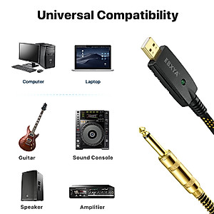 EBXYA USB Guitar Cable 10 Ft, Gold Plated 1/4 Inch Plug to USB Interface Cable Professional Guitar Bass to PC USB Recording Cord Adaptor 3M/10 Feet