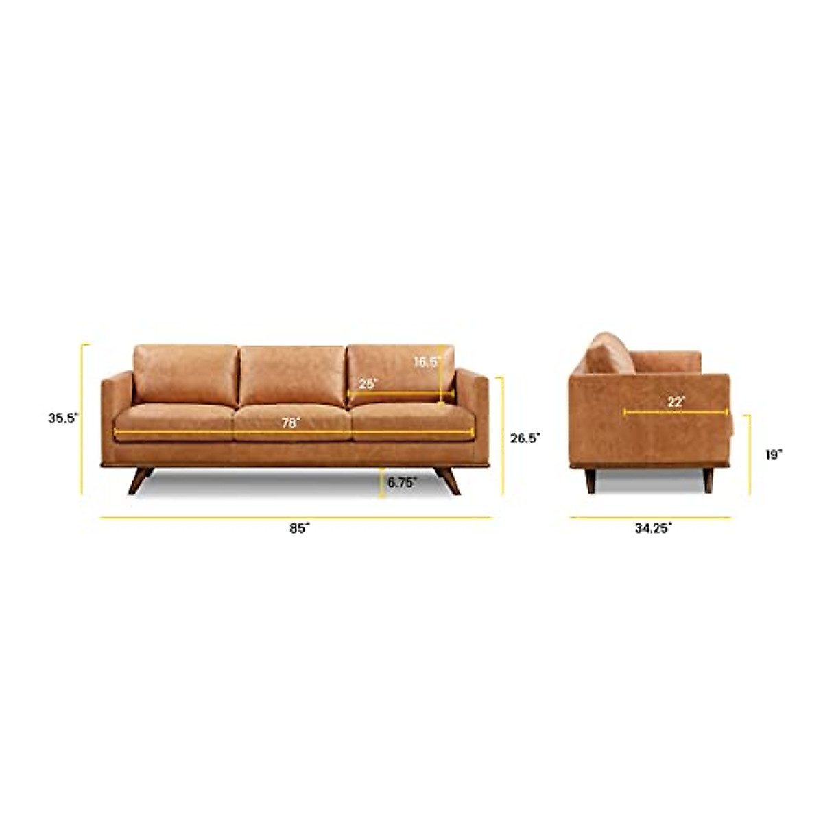 POLY & BARK Nolita Sofa in Full-Grain Pure-Aniline Italian Leather, Cognac Tan