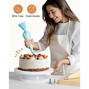 Kootek Cake Decorating Kits Supplies with Cake Turntable, 12 Numbered Cake Decorating Tips, 2 Icing Spatula, 3 Icing Smoother, 2 Silicone Piping Bag, 50 Disposable Pastry Bags and 1 Coupler