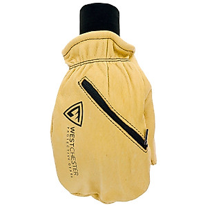 West Chester Pre-Lined Full Leather Chopper Mitten, Pigskin Leather, Cold Weather Glove, Tan, Large, (97865/L)