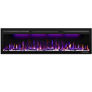 Mystflame 60 inch Electric Fireplace, Recessed and Wall Mounted Slim Electric Fireplace, 750/1500 Watt Heater Fireplace, Log & Crystal Hearth, Adjustable Realistic Flame, Remote Control & Touch Screen