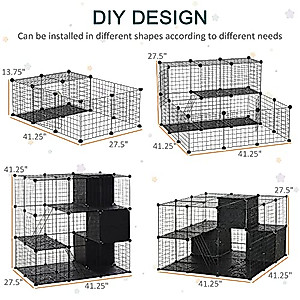 PawHut Pet Playpen Small Animal Cage 56 Panels with Doors, Ramps and Storage Shelf for Rabbit, Kitten, Chinchillas, Guinea Pig and Ferret