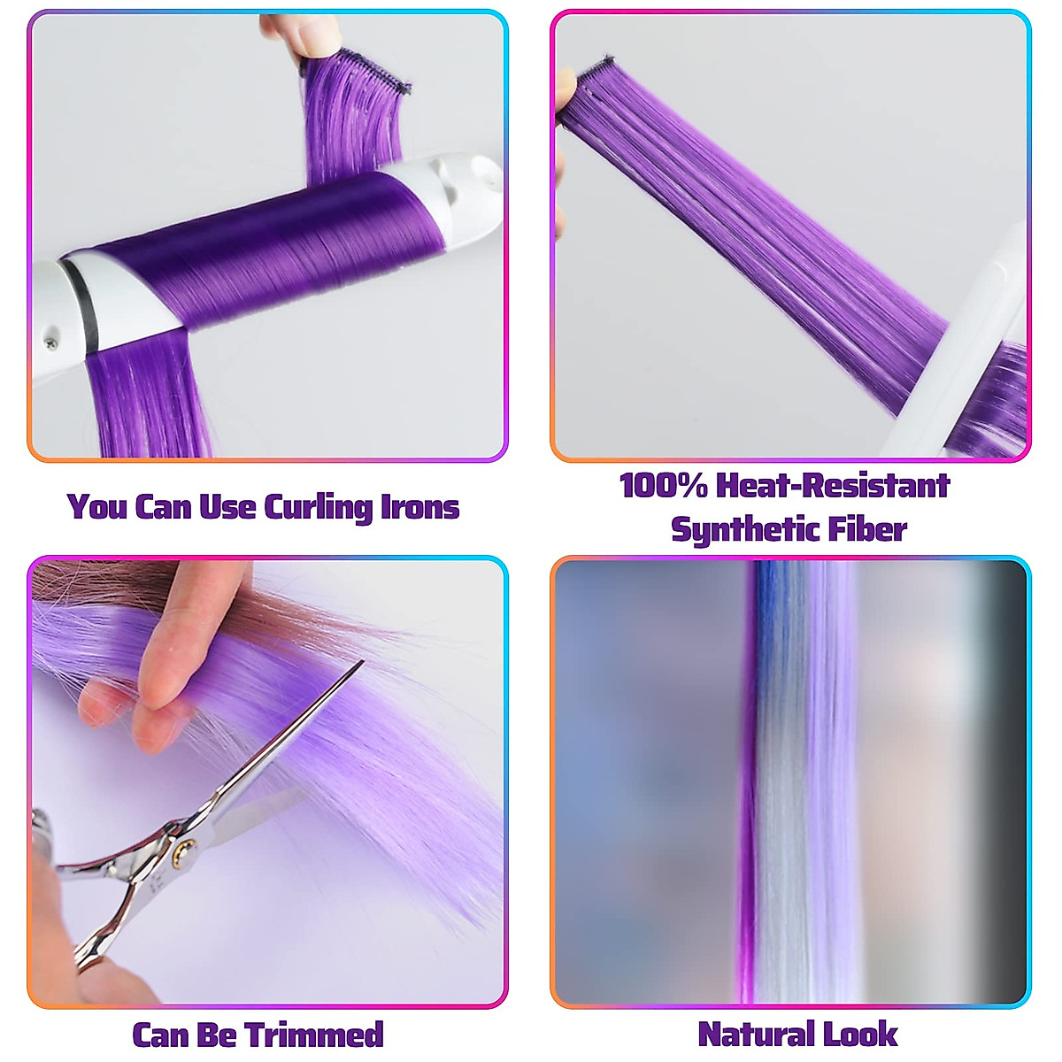 MEckily 22 inch Colored Purple Hair Extensions Clip in Kid's Party Highlights, Purple Accessories Hairpiece Straight for Girls Women (10 Pcs Purple)