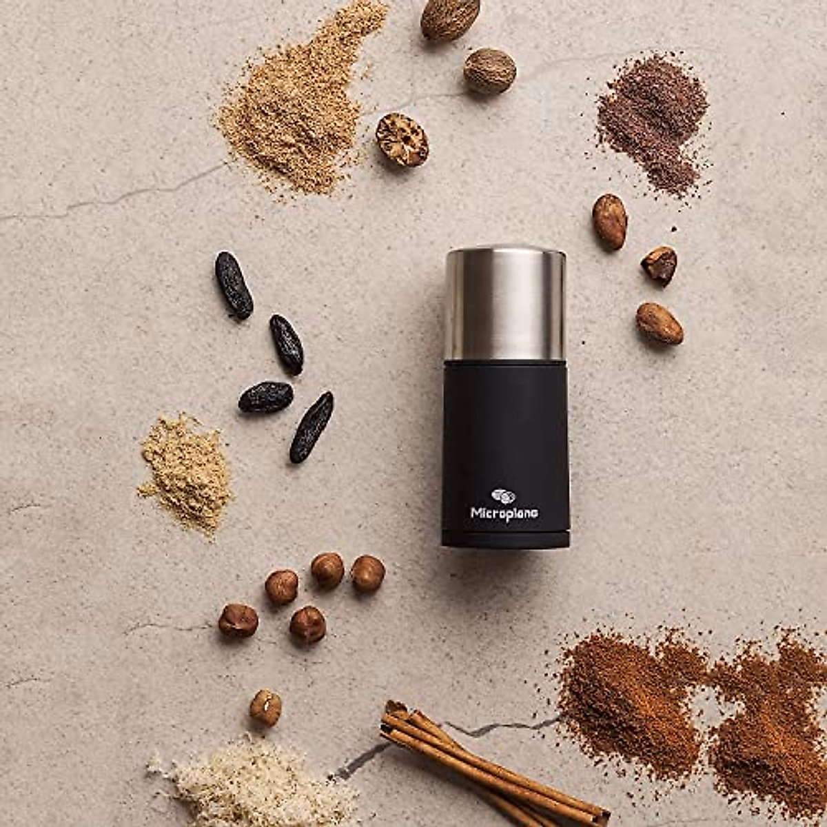 Microplane Manual Spice Mill - Cinnamon Grinder and Nutmeg Grater (Stainless Steel)