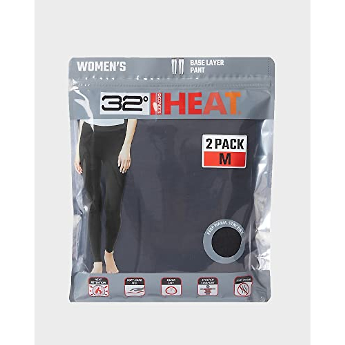 32 Degrees Women's 2 Pack Performance Ultra Light Thermal Baselayer Legging Pant, BLACK/BLACK, Large