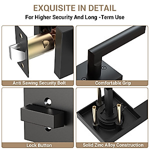 Exterior Door Lock Set, Ohuhu Heavy Duty Deadbolt Lock- Entry Door Locksets with Deadbolt Matte Black Front Door Handle Modern Contemporary Square Sleek Design Zinc Alloy