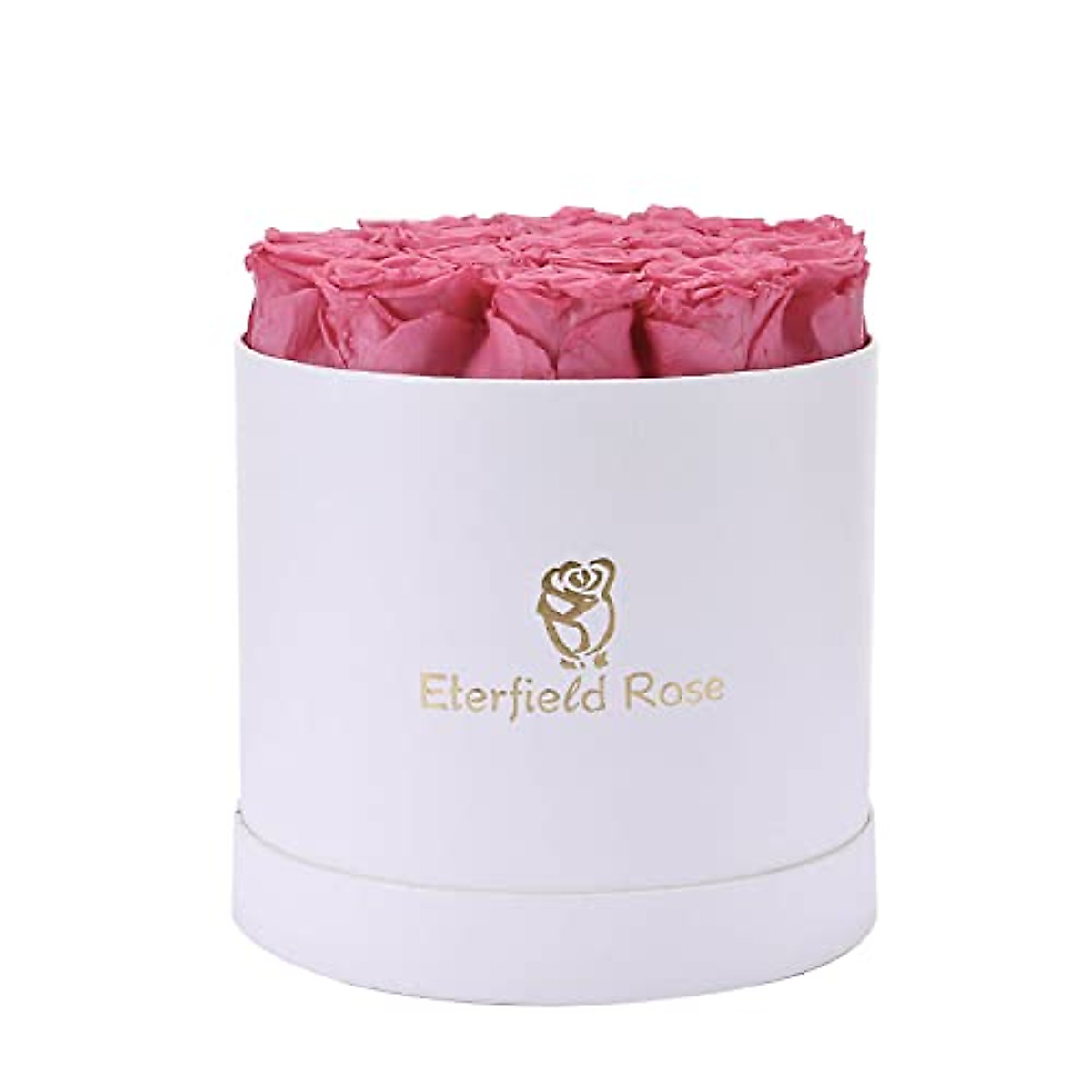 Eterfield Preserved Roses That Last a Year Eternal Rose in a Box Real Rose without Fragrance Gift for Her (Pink Rose, Round White Box)