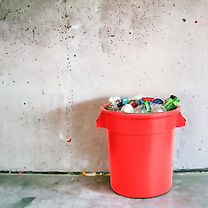 Round Trash bin with Lid Garbage can outdoor Heavy duty trash can Industrial trash can Yard trash can Shop trash can Large garbage cans Trash barrels Garbage drum Kitchen trash bin (Red, 10 Gallon)