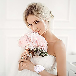 TEHAUX Bridal Wristband Pearl Bracelets Wrist Corsage Bride Accessories 12pcs Wedding Wrist Corsages Pearl Lace Corsage Wristlet Pearl Wedding Wristband Wrist Band for DIY Corsage Manual