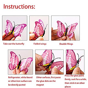 Somotersea 24PCS Luminous 3D Butterfly Wall Decals Removable Butterfly Decor for Girls Stickers Kids Bedroom and Room Decoration Art Mural Double Wings