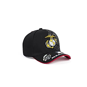 Ashen Fane U.S. Military Marine Corps Official Licensed Premium 6 Panel Adjustable Veteran Baseball Cap, Black with Yellow Emblem