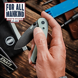 Knafs - Lander 1 EDC Folding Pocket Knife - Contoured Natural G10 Handles - Black Titanium Coated 14C28N Blade Steel