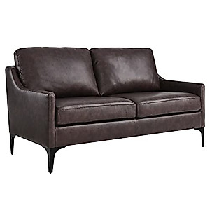 Modway Corland Upholstered Leather Loveseat, Brown