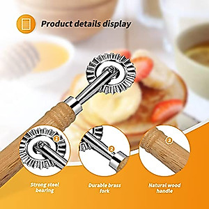 Pasta Cutter Wheel, Ravioli Cutter Wheel with Long Wooden Handle,Zinc Alloy Pizza Cutter Wheel for Home & Kitchen