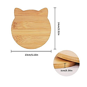 Baveke Bamboo Crafted Unique Adorable Cat Shaped Coasters Set of 6 for Bar Dining Table Kitchen Home Décor - 5.3 Inches, Natural