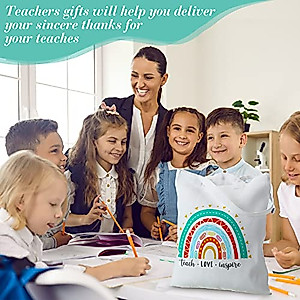 Silkfly 10 Pack Rainbow Teacher Tote Bags Gift for Christmas, Teacher's Day, End of Semester, Retirement Teacher Appreciation Gift Reusable Canvas Bags for Women 15 x 14 Inch