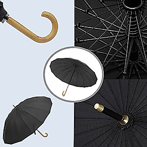 MRTLLOA 52 Inch Windproof Large Umbrellas for Rain, 16 Ribs, J Wooden Handle, 210T High-density Fabric Golf Stick Umbrella(52 Inch, Black)