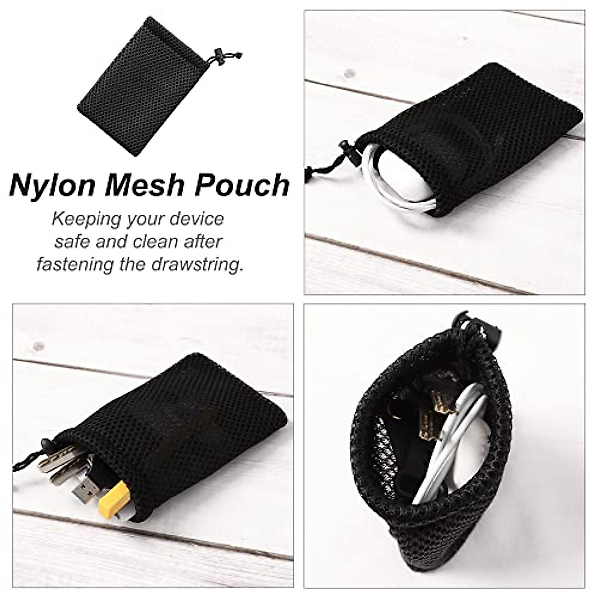uxcell 3 Pcs Black Pouches, Drawstring Storage Bag, Thick Nylon Mesh Pouch Small Storage Bag