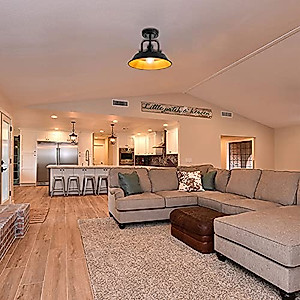 WNOMDY Industrial Metal Semi Flush Mount Ceiling Light Fixture,Farmhouse Lamp Black and Gold Close to Ceiling Light for Hallway Entryway Foyer Kitchen Island Living Room Bedroom,E26,12.6in