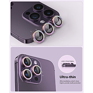 LRONFIEE for iPhone 14 Pro and iPhone 14 Pro Max Camera Lens Protector Aluminium Alloy Tempered Glass Camera Cover for iPhone 14 Pro Max 6.7"/ 14 Pro 6.1" (1 Set) CD Texture Gold