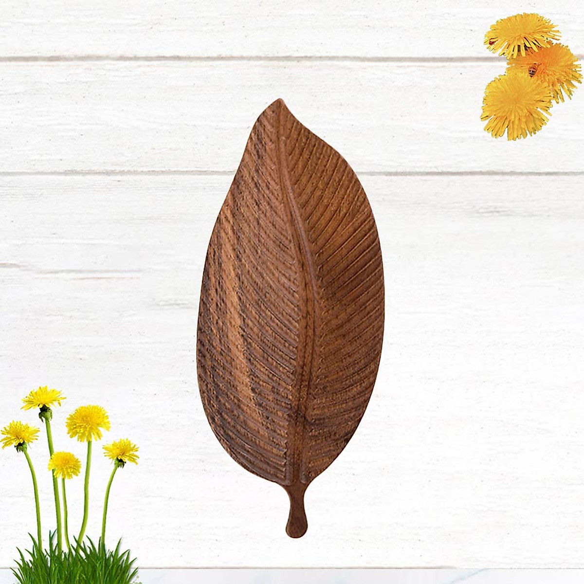 DOITOOL Wood Leaf Plate Hand Carved Salad Snack Plate Dessert Platter Unique Appetizer Serving Tray Fruit Food Dish for Home Restaurant (29.5x12.5cm)