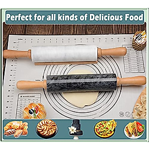 SIPARUI Marble Rolling Pin with Wooden Cradle Thick Handle Set for Baking,18.5 inch Premium Quality Polished Roller for Pizza Dough,Fondant,Pie Crust,Non-Stick Surface Easy to Clean(White)