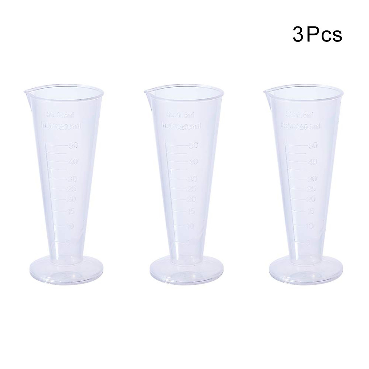 Bettomshin 3pcs 50ml Metric Plastic Conical Measuring Cup, with Pouring Spout Lab Breaks Household Baking Graduated Beaker for Measuring Flour, Sugar, Vinegar, Sauce, or Other Liquid