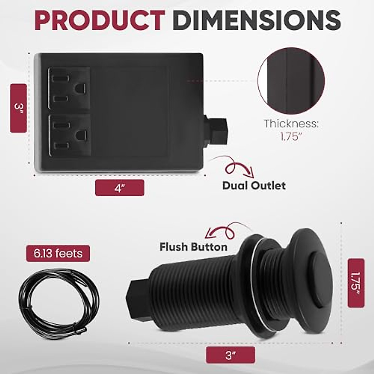 Westbrass ASB-2B3-62 Sink Top Waste Disposal Air Switch and Dual Outlet Control Box, Flush Button, Matte Black