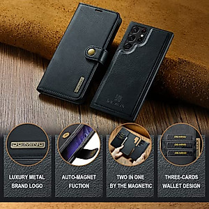 MEOORHE 2 in 1 Magnetic Split Flip Wallet Leather Stand Phone Case for Samsung Galaxy Note 20 10 9 8 Ultra Pro Plus Lite Shell, Practical Card Holder Shockproof Business Back Cover(Red,Note 10 Pro)